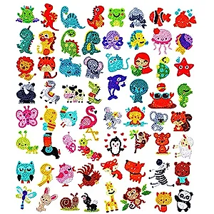 sinceroduct 64 PCS 5D DIY Diamond Painting Stickers Kits for Kids and Adult Beginners, Stick - Shaped Paint Marked with Diamonds by Numbers, More Cute Animals, Dinosaurs, Kids Gift