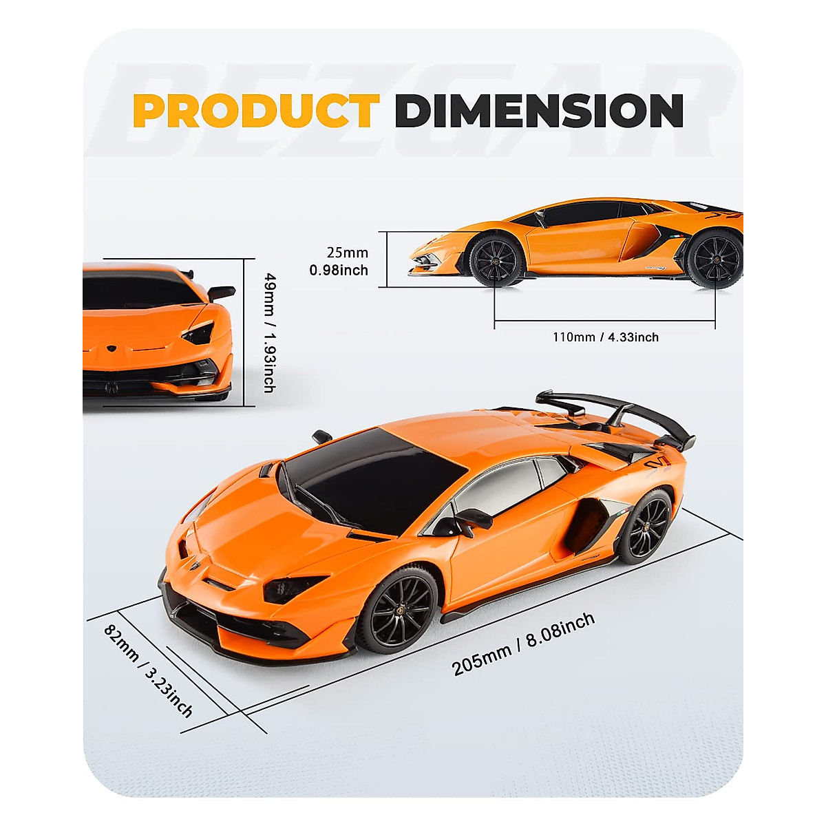 BEZGAR Remote Control Car Licensed RC Car, 1:24 Lambo Toy Car for Kids, Lambo Aventador SVJ Remote Control Model Car Electric Sport Racing Hobby Car for 3 4 5 Year Old Boy Birthday Gift (Orange)
