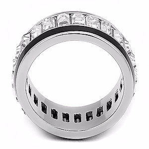 Lanyjewelry Clear Baguette Cut CZ All Around Ring in Stainless Steel Eternity Wide Band - Size 8