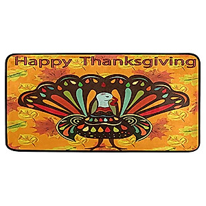Bolaz Doormat Area Rug Mat Happy Thanksgiving Beautiful Colorful Ethnic Turkey Bird Autumn for Bedroom Front Door Kitchen Indoors Home Decors