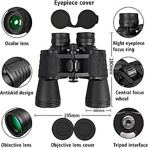 20x50 Binoculars for Adults HD Day Light Night Binoculars with BAK4 Prism FMC Lens for Hunting Bird Watching Concert etc IPX7 Waterproof Black