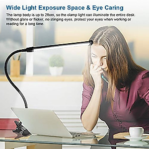Qooltek Flexible Clip Desk Lamp Reading Light with 3 Color & 10 Brightness, Auto-Off & Memory Function, Clip on Light for Piano, Reading, Working, Relaxing Black