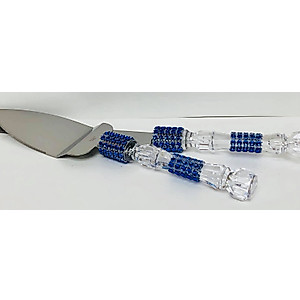 Royal Blue Cake Knife & Server Set Design with Simulated Rhinestone for All Party Occasions