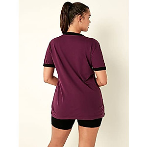 Victoria's Secret Pink Cotton Short Sleeve Ringer T-Shirt, Rich Maroon, X-Small