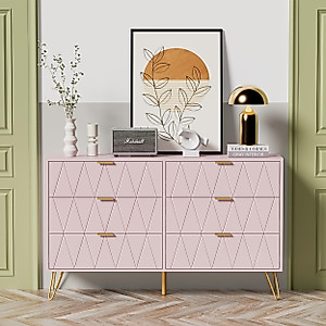 UEV 6 Drawer Dresser for Bedroom,Pink Dresser with Wide Drawers and Metal Handles,Modern Dresser Chest for Bedroom,Living Room,Entryway(Large Pink)