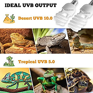 TEKIZOO UVA UVB Light Bulb 5.0/10.0 Compact Florescent Terrarium Lamp for Tropical/Desert Reptiles and Amphibians (26W 5.0)