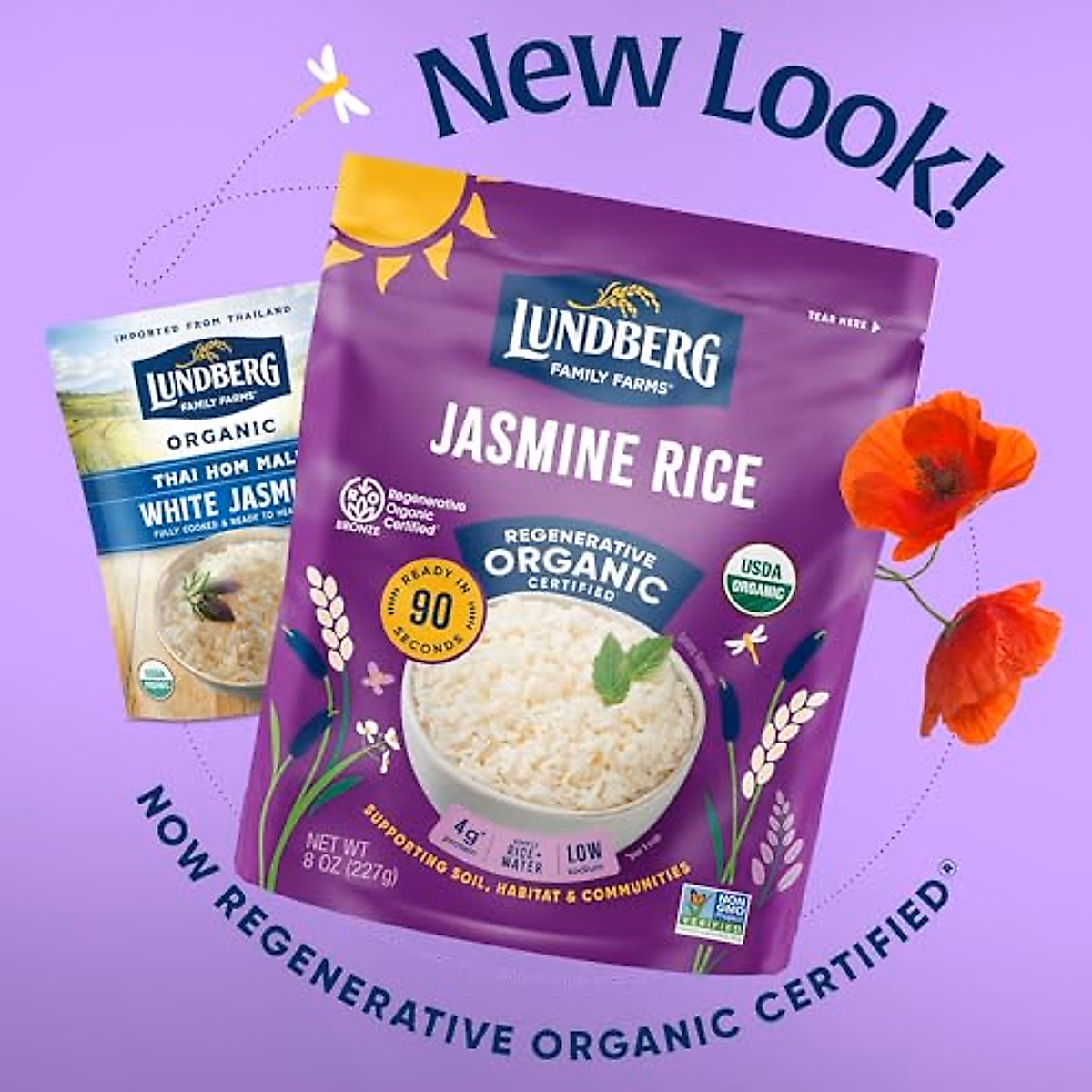 Lundberg Jasmine Rice, Long Grain White Rice - Non-Sticky, Fluffy Aromatic Rice, Sustainably Grown in California, Regenerative Organic Certified, 8 Oz