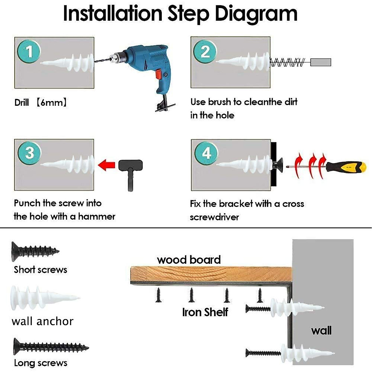 Shelf Brackets L Bracket 12 Inch 4PCS Heavy Duty Black Shelf Bracket Iron Metal Wall Bracket for DIY Open Shelving Rustic Bracket