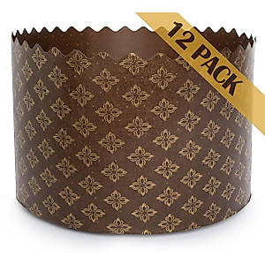 12oz Kulich Mold Paska Easter Bread Forms |12 pcs| Bread Paper Mold - Brown Non Stick Panettone Paper Baking Molds Universal - Brown Design W 4.33 x H 3.35-In