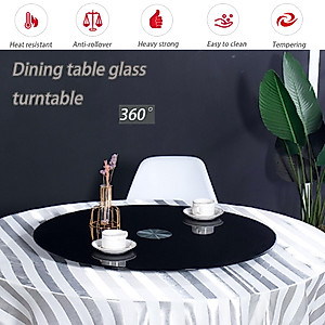 Dxcaicc Dining Table Glass Turntable,Glass Lazy Susan Turntable Dining Table,Round Tempered Glass with Silent Bearing centerpieces,Steady Swivel Dining Table Glass Serving Tray,Black,108cm