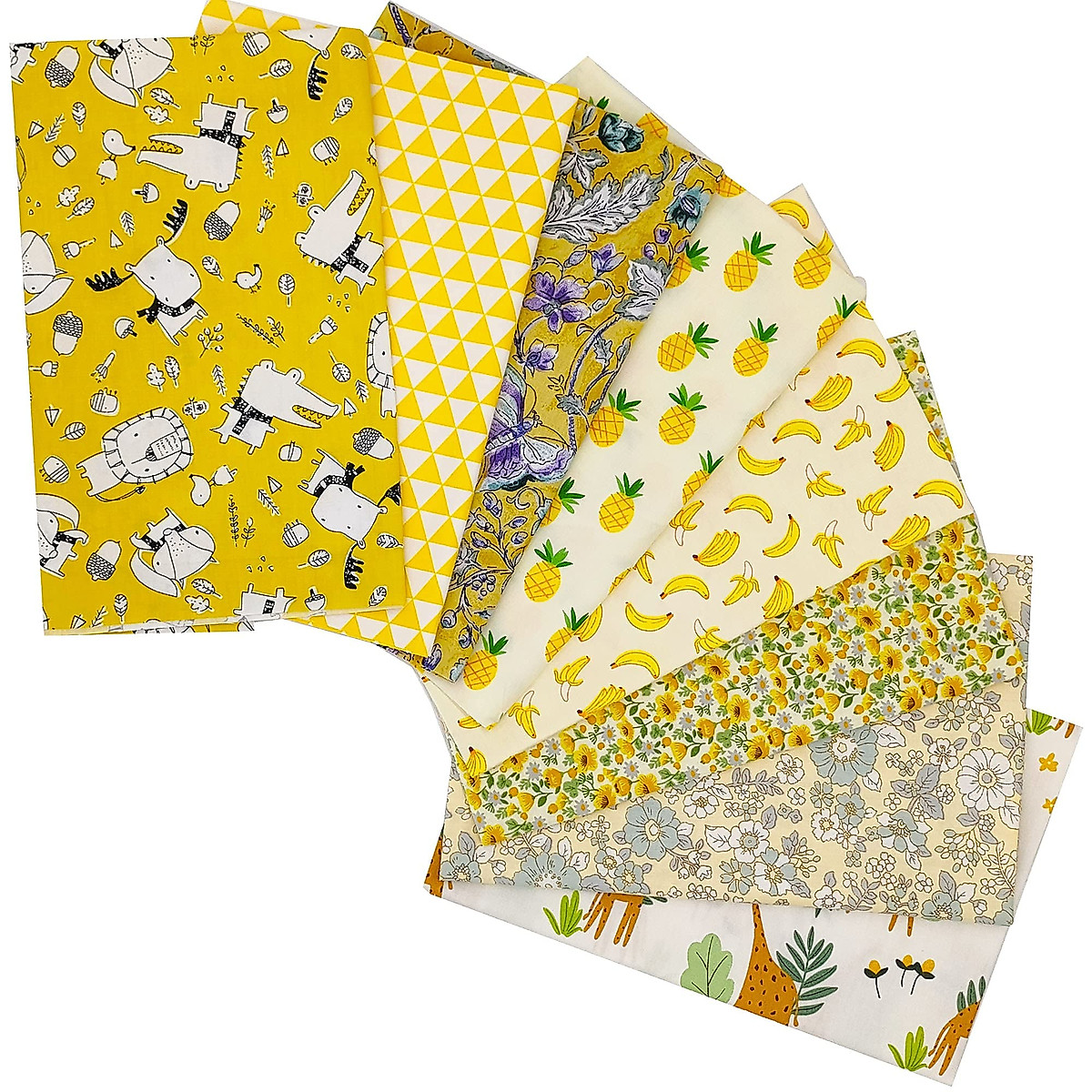 Cartisanat Fat Quarters Fabric Bundles, 8 Pcs (20in x 20in / 50cm x 50cm) Sewing Patterns Quarter Precut Fabrics for Quilting Squares Sheets TOP Cotton Bundle Patchwork DIY Crafting Yellow Floral