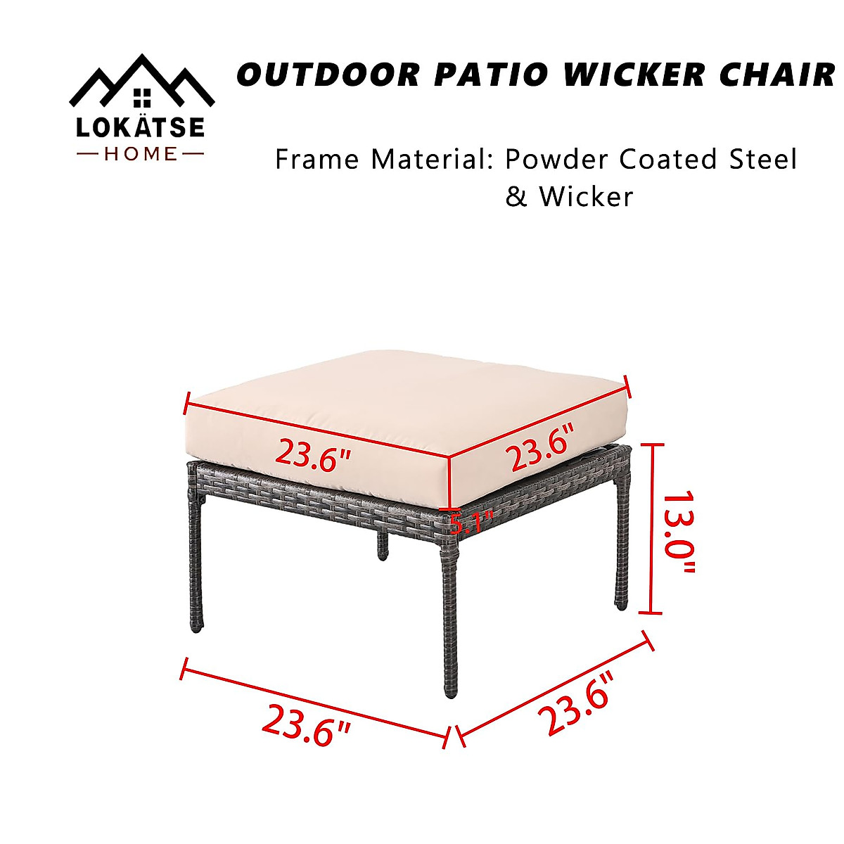 LOKATSE HOME 2 Piece Outdoor Footstool Patio Ottoman with Soft Thick Cushion for Garden Yard Deck Sunroom, Beige