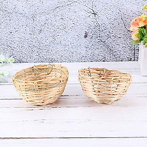 Ipetboom 2Pcs Bird Nest, Bamboo Bird Cage with Hook Finch Nest Bird Hut Bird House Hatching Breeding Cave for Canary Swallow Finch Parakeet Cockatiel, 10x10x6cm