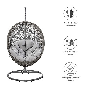 Modway Encase Outdoor Patio Rattan Swing Chair in Gray Gray