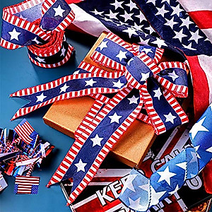 Wiaxin 26 Yards 4th of July Ribbon Patriotic Wired Edge Ribbon Patriotic Stars Stripes Ribbon for Independent Day Decor Hair Bows Wrapping Sewing