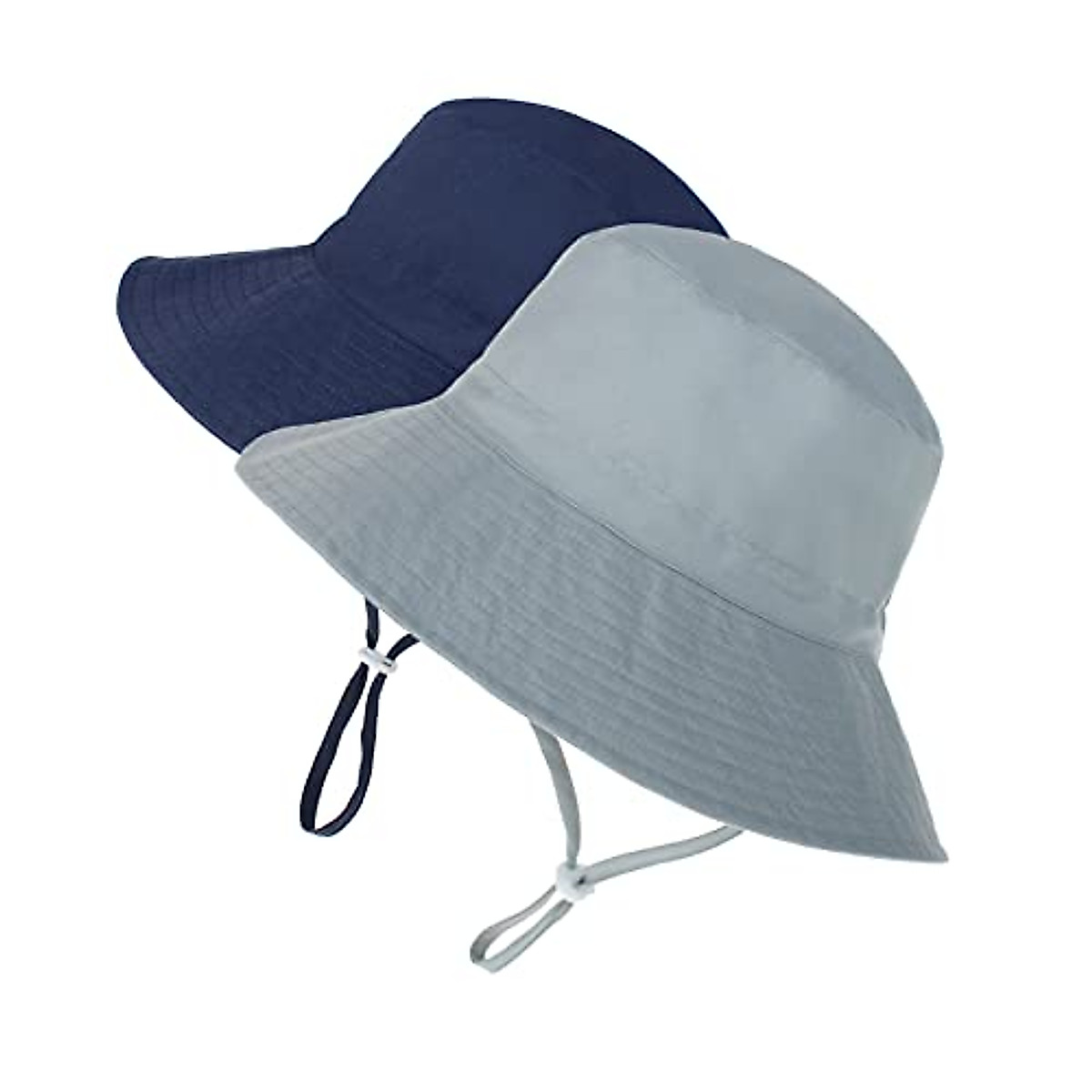 Baby Sun Hat Toddler Summer UPF 50+ Sun Protection Baby Boy Hats Beach Hats Wide Brim Bucket for Baby Girl Adjustable Kid Cap A 2 Pack Navy & Gray 0-6 Months