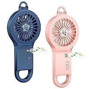 Mudder 2 Pieces Portable Misting Fan Handheld Mini Misting Fan Facial Steamer Fan Rechargeable Battery Operated Fan with Water Tank for Travel, Camping, Outdoors