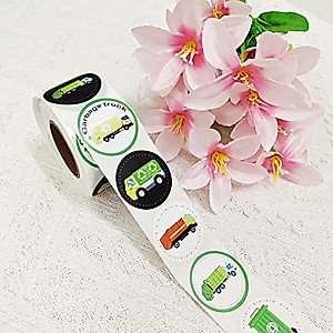 ATSMOICY 500PCS Garbage Truck Themed Party Decorations Labels Roll Stickers - Rubbish Truck Themed Baby Shower Birthday Waste Management Recycling Party Supplies Decorations Favors Stickers