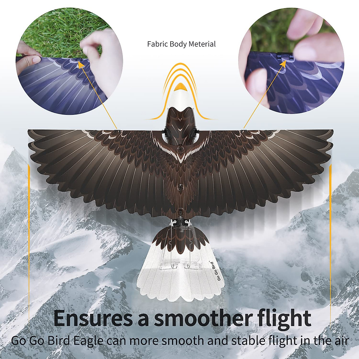 HANVON Go Go Bird Eagle,RC Helicopter,Remote Control Aircraft,Drone-Tech Flying Bird,Fabric Single Wing Lifting Design,Smart Bionic Flapping Wings Eagle for Advanced Kids