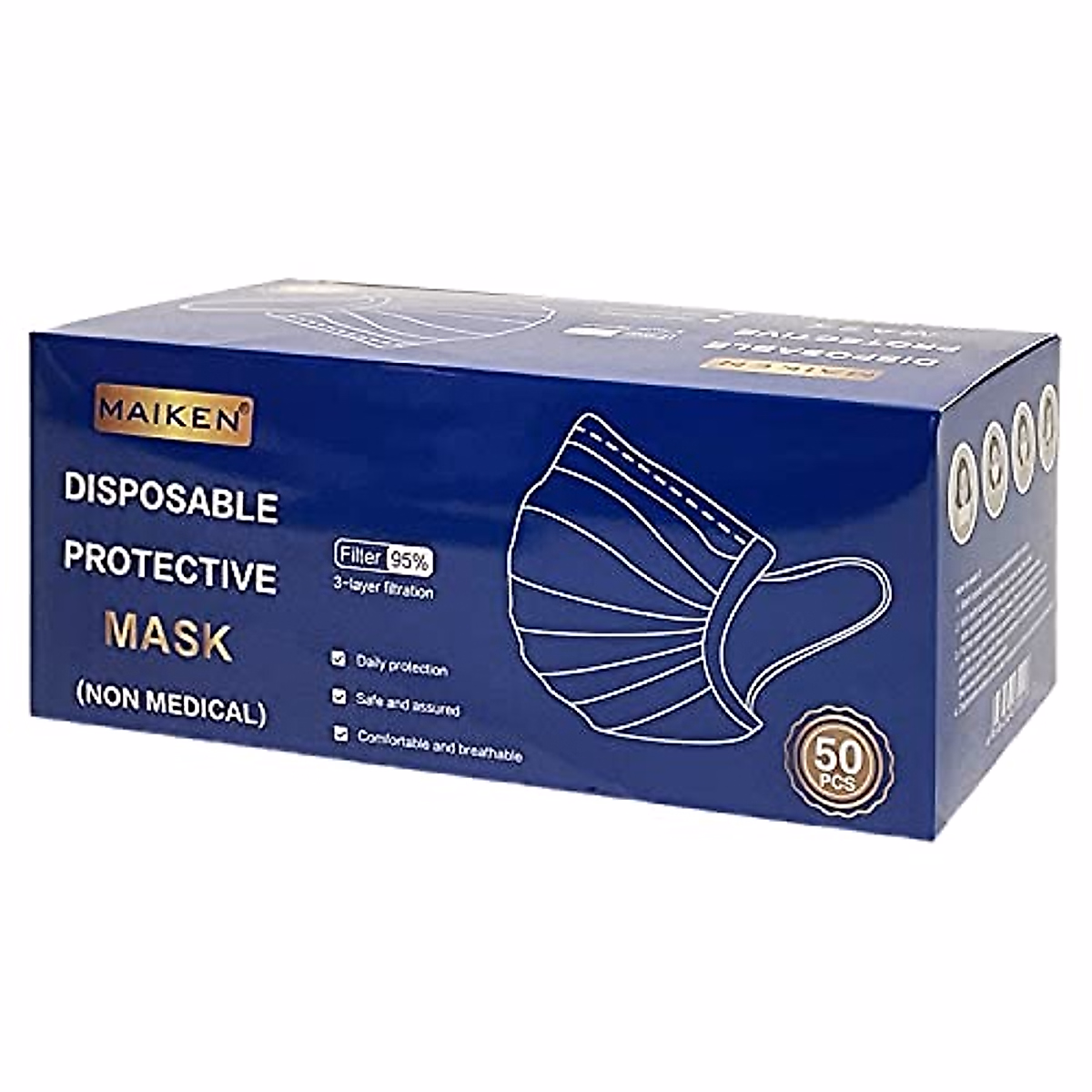 Blue Denim Safety Mask 3 Layer Protection Disposable Face Mask Melt-Blown for Adults 50 pcs