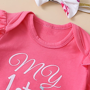 Aslaylme Newborn Girl Easter's Day Clothes Baby Easter Egg Flare Pant Outfit My 1st Easter's Day Bodysuit (Pink-1st,0-3 Months)