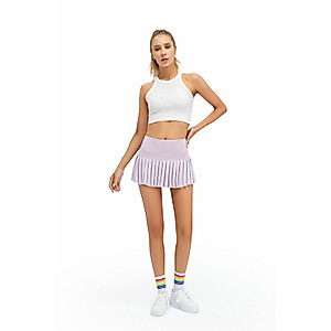 Raroauf Womens Pleated Tennis Skirts with Shorts High Waisted Mini Skirt Golf Skort Athletic Skirts Workout Pickball Pink X-Small