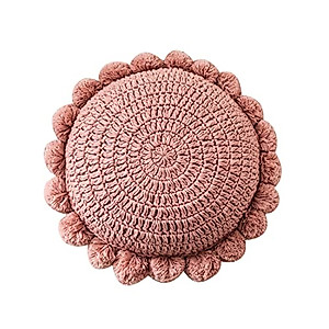Bohemian Round Pillow 20 Inch | 100% Cotton Decorative Pillow Hand Tufted with Chunky Textured Poms | Boho Throw Pillow for Bed or Couch | Natural Pink Throw Pillow