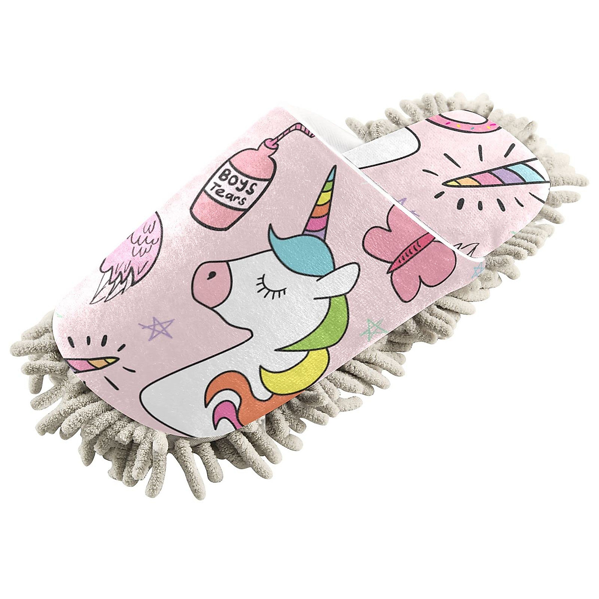 Cartoon Unicorn Butterfly Flamingo Mop Slippers Shoes Cover for Floor Cleaning Washable Dirty Dust Hair Cleaners Microfiber Mop Socks for Office House Kitchen