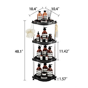MOSAMNI Corner Shower Caddy Standing, 4-Tiers Rotating Shower Organizer Shelves Stand with Hooks, Large Floor Shower Shelf Bath Holder Rack Storage for Home Bathroom Kitchen Decor, Black