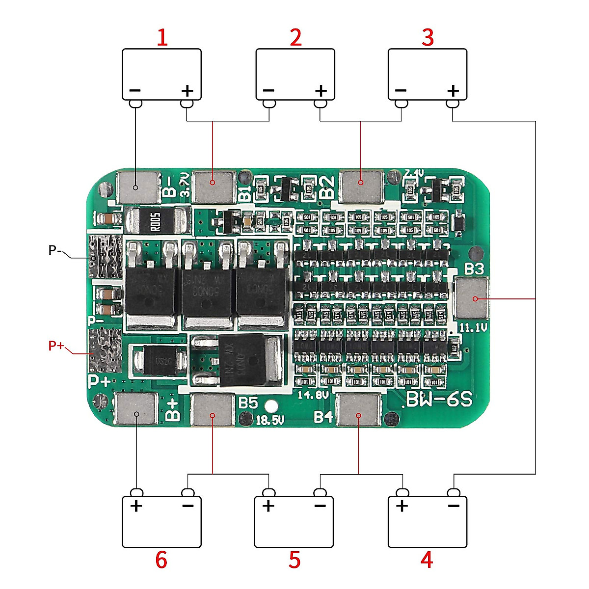 3 Pcs MELIFE 6S 15A 24V PCB BMS Battery Protection Board for Lithium 18650 Battery Packs Lipo Cell Module