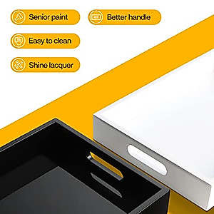 SANZIE Tray Wooden by high Gloss Paint,Serving Tray Easy to Handle for Breakfast and Coffee. Morden Tray in Office or Living Room for Storage Groceries. 13IN*9.4IN*2IN (White)