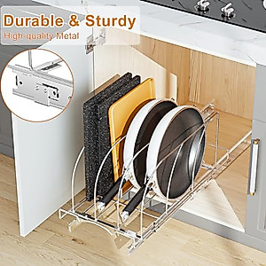 FANHAO Slide Out Cutting Board, Bakeware, and Tray Organizer, Pull Out Kitchen Cabinet Organizer Pan and Pot Lid Organizer, Sliding Rack for Cookie Sheet- 10 inch wide x 20.9 inch deep – Chrome