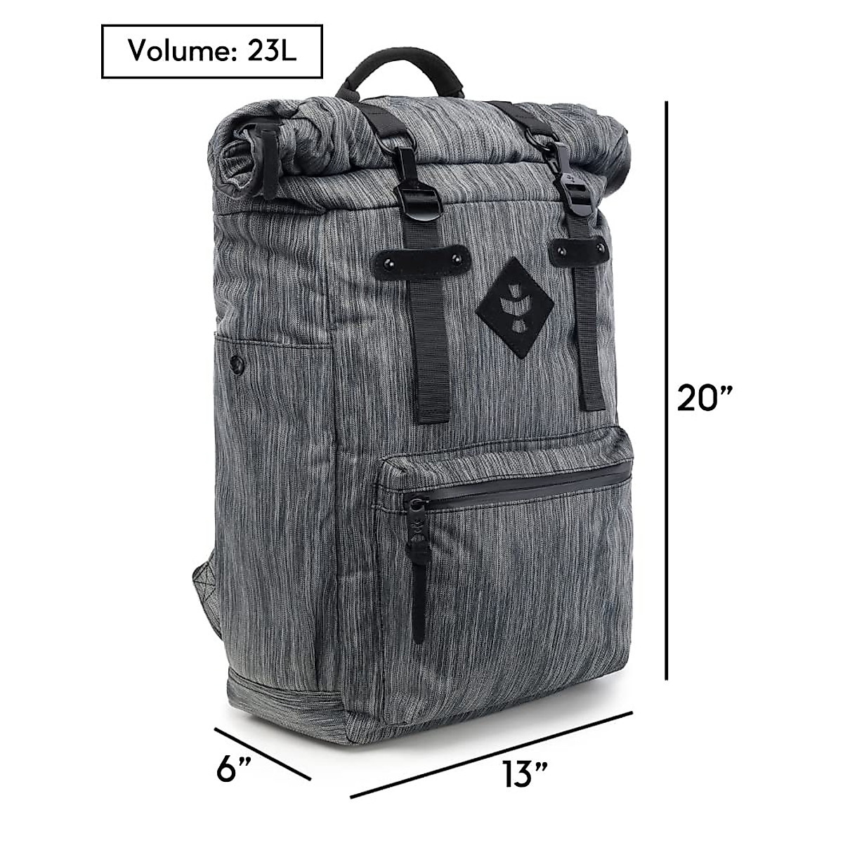 Revelry Supply The Drifter - Smell Proof, Water Resistant, Lockable, Rolltop Travel Backpack for Outdoors, Nature, Exploring (Stripped Dark Grey)
