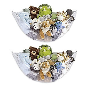 S&T INC. Stuffed Animal Net or Hammock, Mesh Hanging Stuffed Animal Storage Net, Hardware Included, White, Stretches up to 55 Inches, 2 Pack