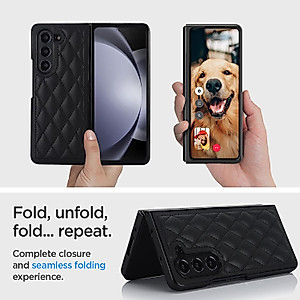 XNXCEVI for Samsung Galaxy Z Fold 5 Case, Premium Leather Back Cover Anti-Scratch Shockproof Case for Galaxy Z Fold5 5G (Black)