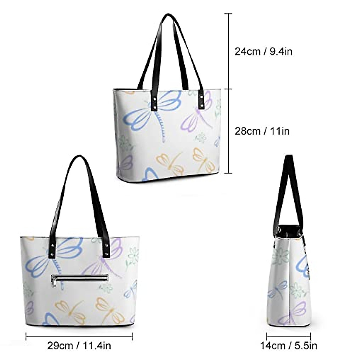 Womens Handbag Dragonfly And Flower Leather Tote Bag Top Handle Satchel Bags For Lady