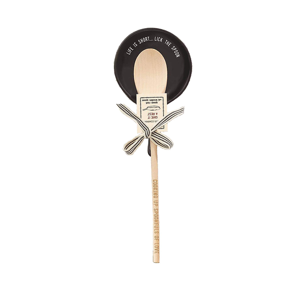 Life is Short Lick the Spoon Porcelain Spoon Rest and Wooden Spoon Set