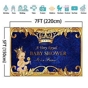 Mocsicka Mehofoto Baby Shower Backdrop Royal Prince Gold Crown Royal Blue Photography Background 7x5ft Vinyl Welcome Little Boy Baby Shower Banner Backdrops