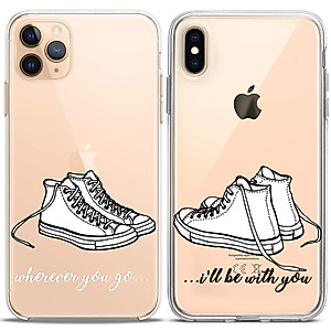 Cavka Matching Couple Cases Compatible for Google Pixel 8 Pro 7a 7 Pro 6 Pro 6a 6 5a 5 XL 4a 5G 4 XL 4a Crystal Sneakers Wherever You Go I Will Be With Clear Silicone Cover Converse Anniversary Friend