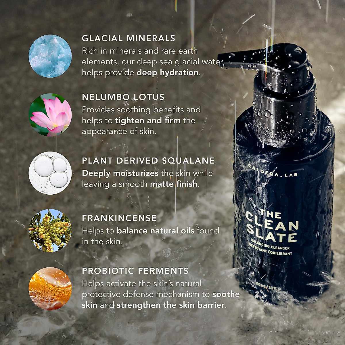 Caldera + Lab The Clean Slate | Men's Organic Foaming Facial Cleanser for Dry, Sensitive, & Normal Skin – Vegan, Natural & Antioxidant Packed Exfoliating Face Wash