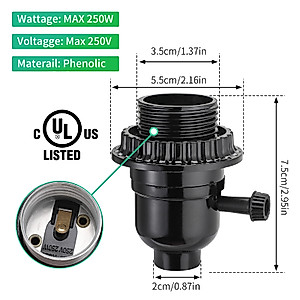 UL Listed E26 Light Socket, Lamp Socket Replacement with ON/Off Switch Medium Base Lamp Parts with 2 Lamp Socket Ring, Light Bulb Fixture Socket for Table Lamp, Floor Lamp, 1-Pack