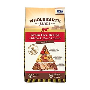 Whole Earth Farms Natural Grain Free Dry Kibble, Wholesome And Healthy Dog Food, Pork, Beef, And Lamb Recipe - 4 LB Bag