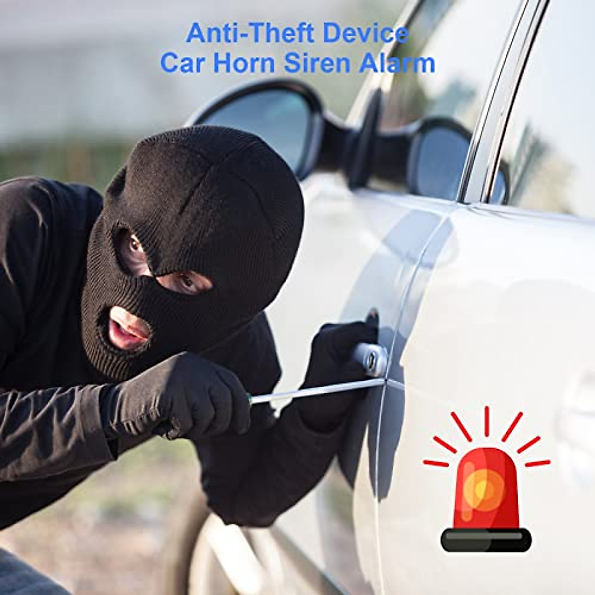 Car Alarm Security System, Universal Anti-Theft Device Car Alarm Security Protection System Car Keyless Entry System with 2 Remote Controls Car Horn Siren Alarm, DC12V ±3V