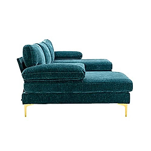 JINS&VICO Sectional Sofa, Modern U-Shaped Upholstered Accent Sofa Couch with Padded Seat and Metal Feet, Comfy Leisure Lounge Sofa for Living Room Bedroom Office, Teal Blue