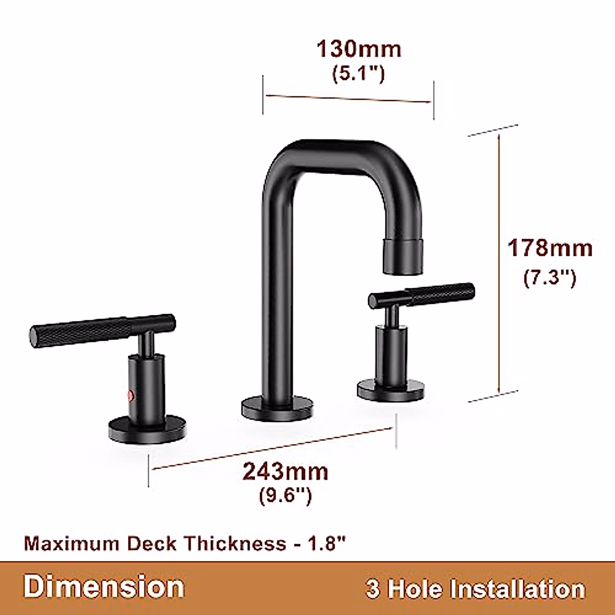 KPAIDA Bathroom Faucets, 3 Hole Bathroom Sink Faucet Matte Black 8 inch Widespread Bathroom Faucet, 2 Handle Faucet for Bathroom Sink Vanity with Pop Up Drain