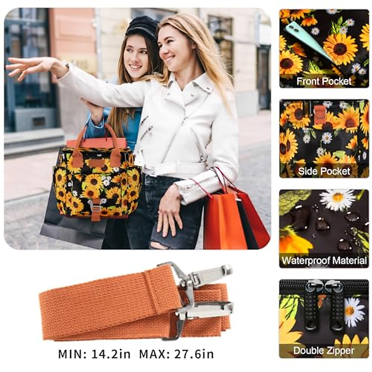 Joymee Insulated Lunch Bag for Women/Men, Waterproof Lunch Box for Office Work Picnic Beach, Reusable Large Leakproof Cooler Tote Bag with Adjustable Shoulder Strap & Side Pocket, Sunflower