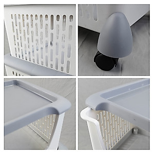 Vcansay 3 Packs Plastic Stacking Storage Basket, Large Stacking Bins with Wheels, Gray