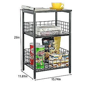 X-cosrack End Table,Industrial Retro Small Side Table for Small Spaces Living Room Bedroom Kitchen and Office,Stable Wood and Metal Frame,Black