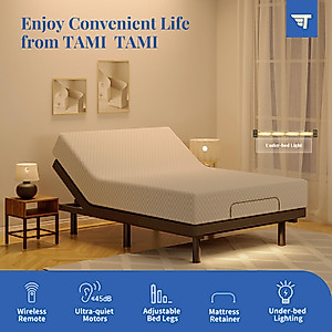 Tami Tami T600 Adjustable Bed Frame Split King Size with Remote & Massage - Syncable Electric Beds Bases w/Zero Clearance, Zero Gravity, Dual Side USB, Nightlight, Quiet Motor, 5 Min Easy Assembly