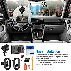 Edospor 4K Dash Cam Front and Rear Built in WiFi GPS Dash Camera for Cars 3'' IPS Screen with 64GB SD Card,170°Wide Angle,WDR,Night Vision,Parking Monitor,Support 256GB Max,Front 4K/2.5K Rear 1080P
